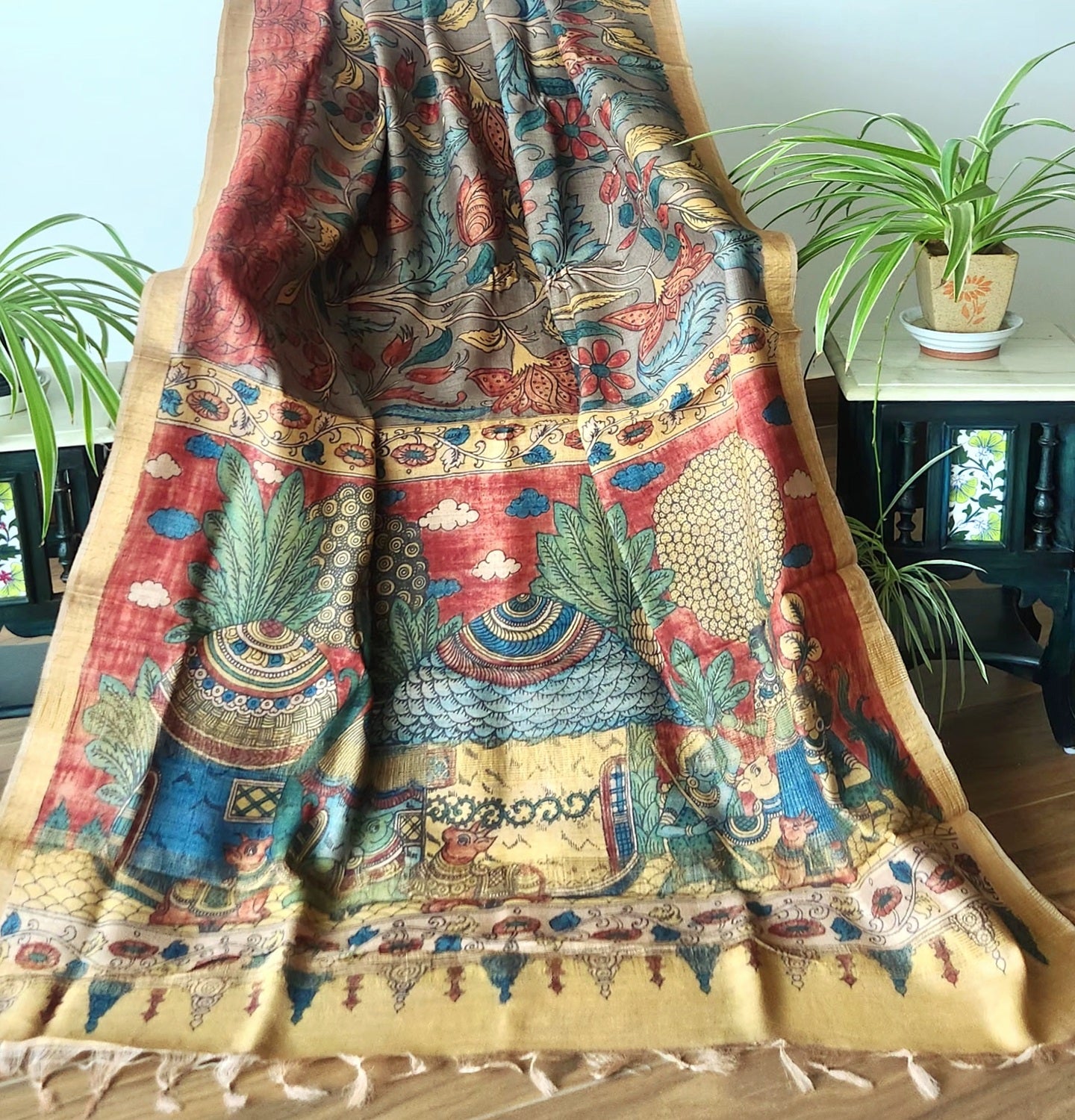 Pen kalamkari kalamkari sarees tussar silk kalahasti saree – VIVARANG