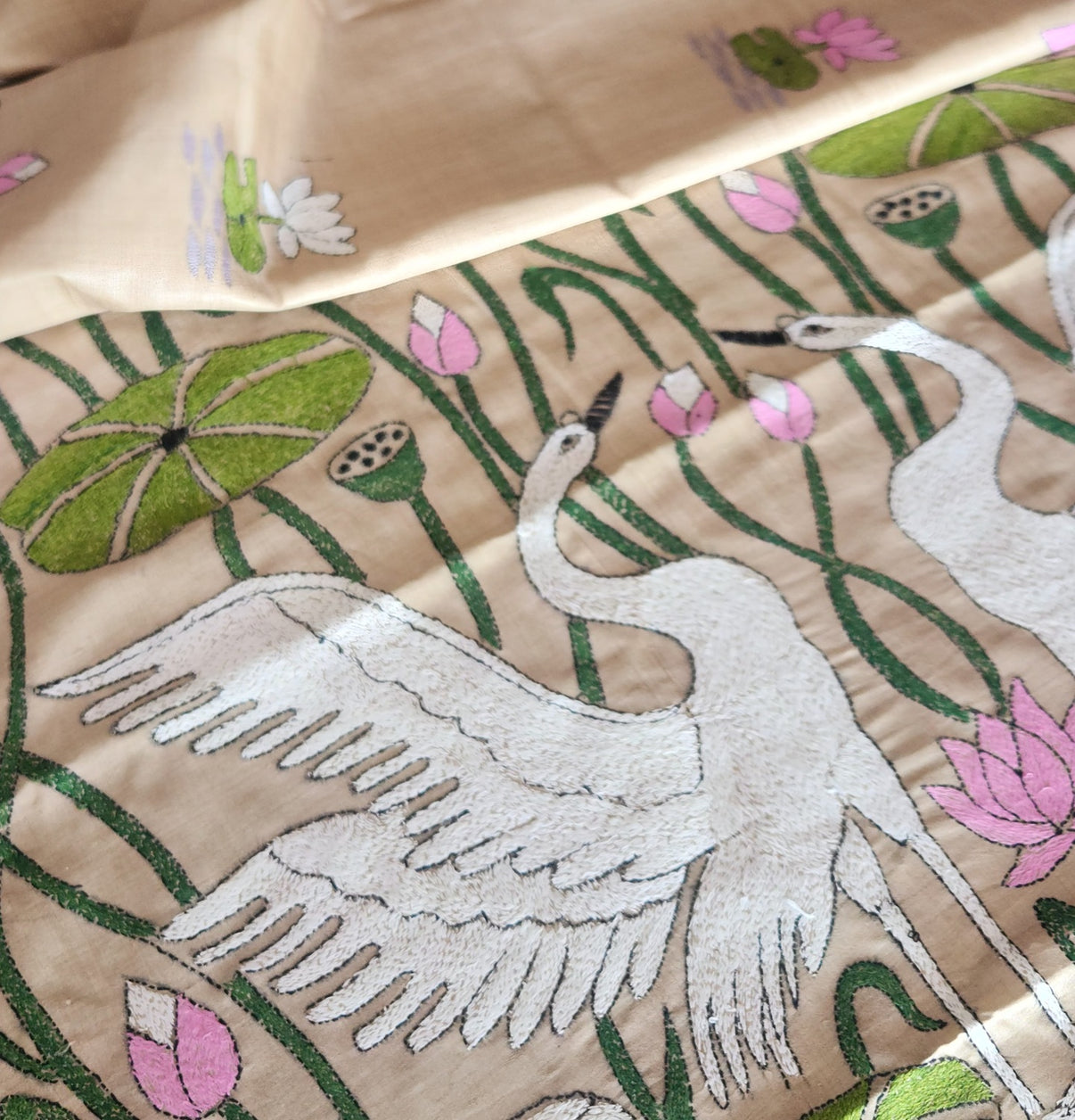 DESIGNER KANTHA SAREE -Swan Pond – VIVARANG